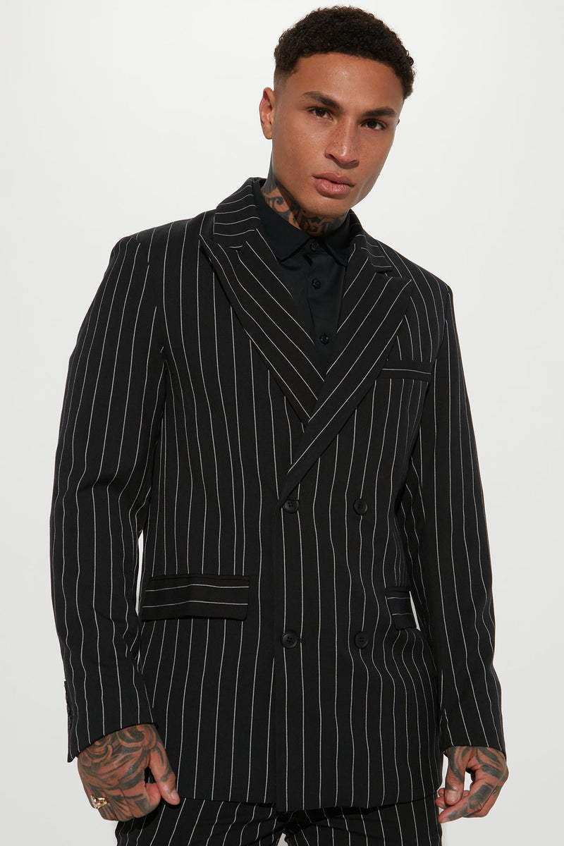Wise Guy Double Breasted Striped Suit Jacket - Black/White | Fashion ...