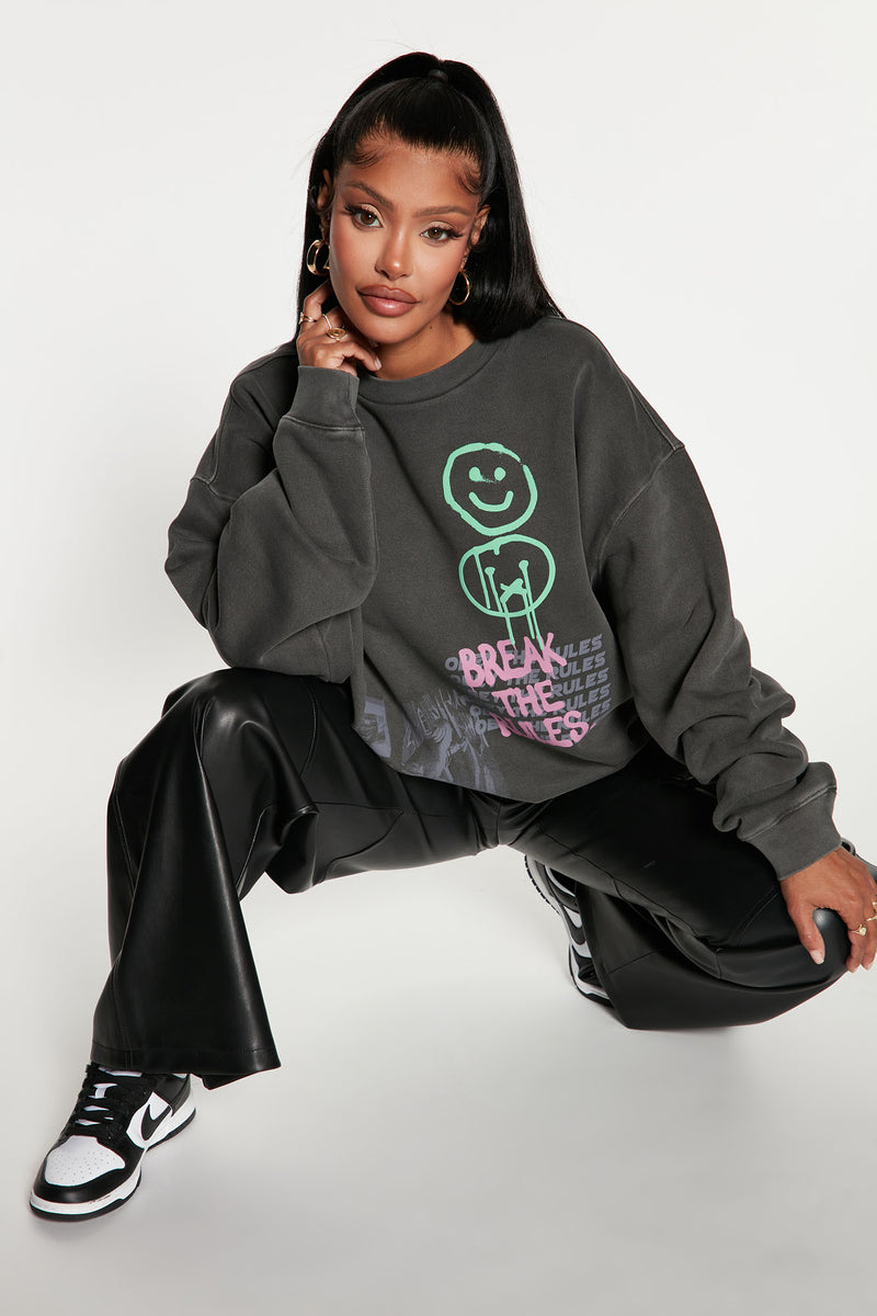 Break The Rules Puff Print Sweatshirt - Charcoal | Fashion Nova, Screens Tops and Bottoms ...