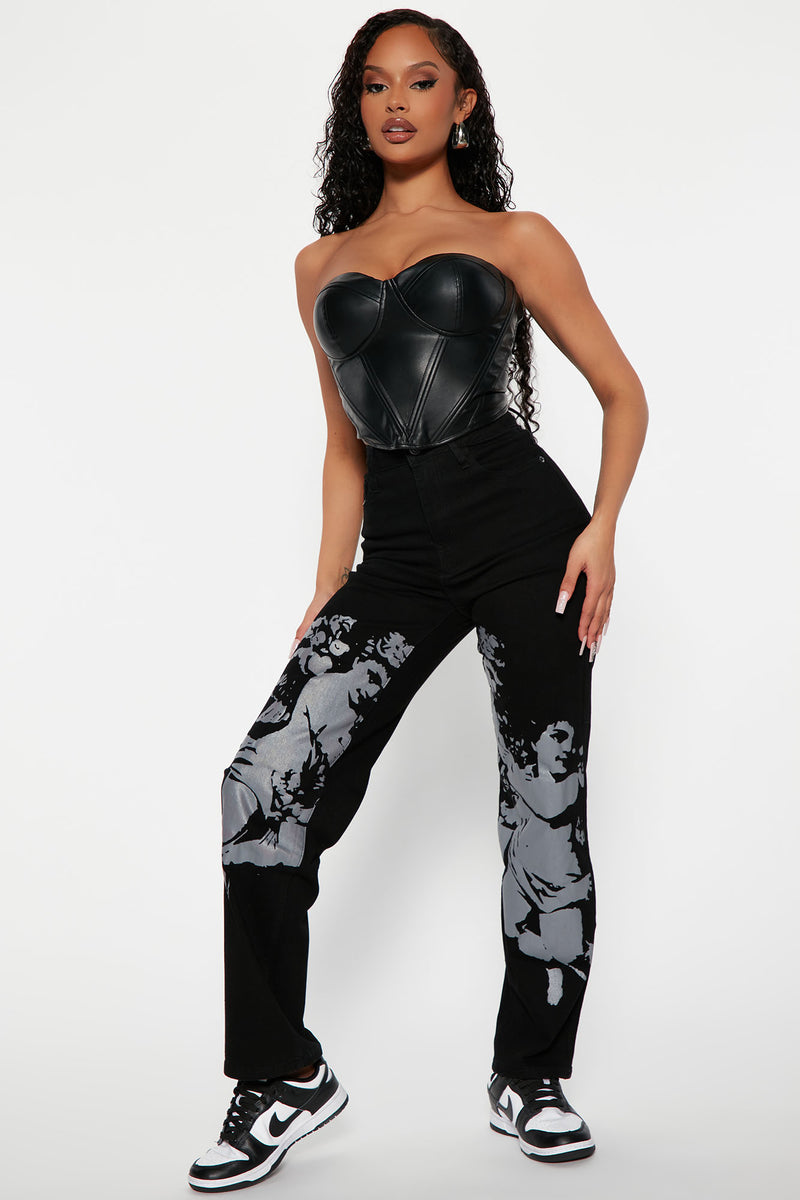 Stephie Angel Printed Straight Leg Jean - Black | Fashion Nova, Jeans ...