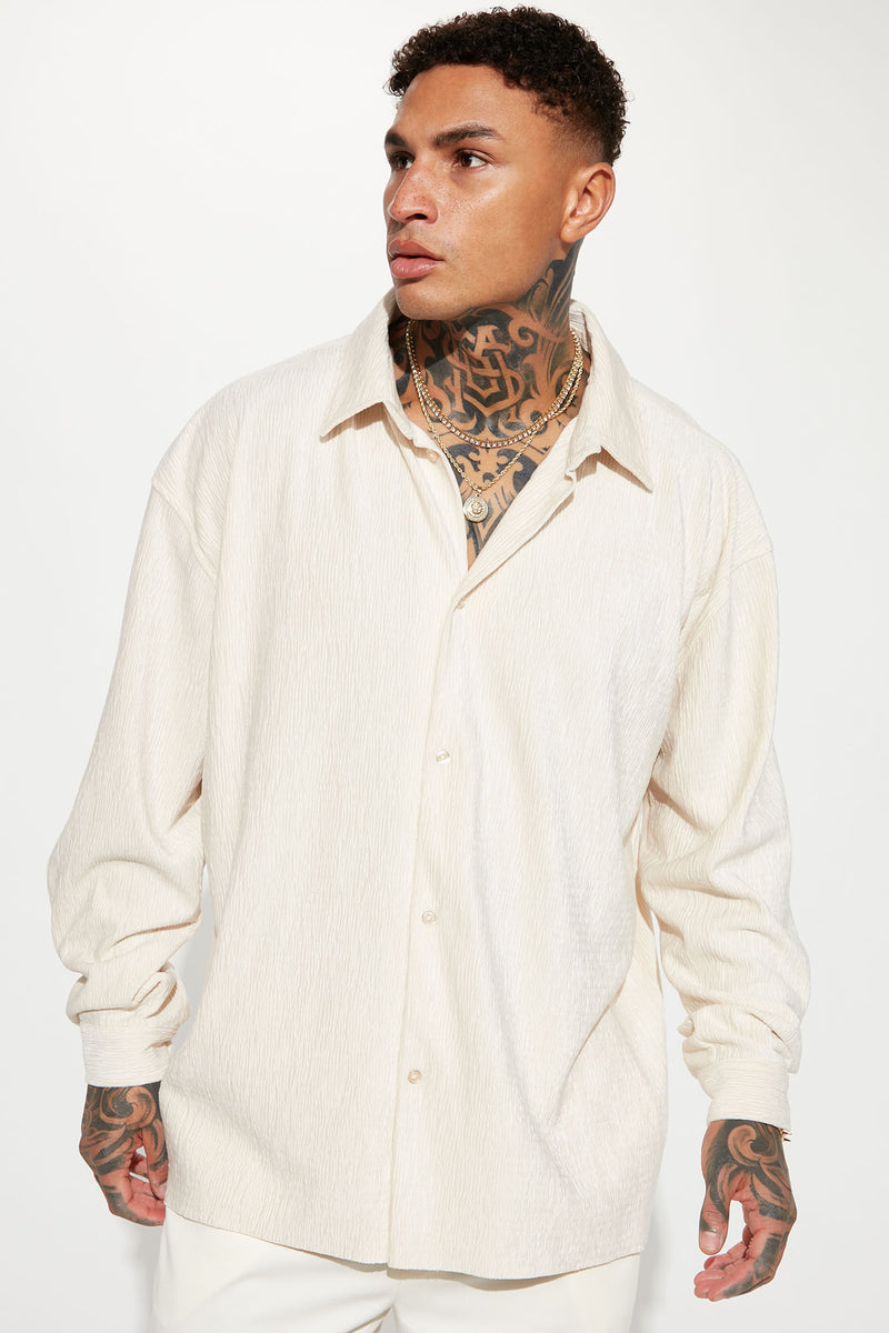 Wavy Textured Button Up Shirt - Off White | Fashion Nova, Mens Shirts ...