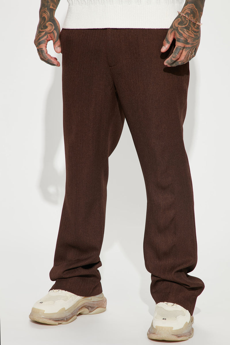 Weekend Getaway Flare Slit Trouser - Brown | Fashion Nova, Mens Pants ...