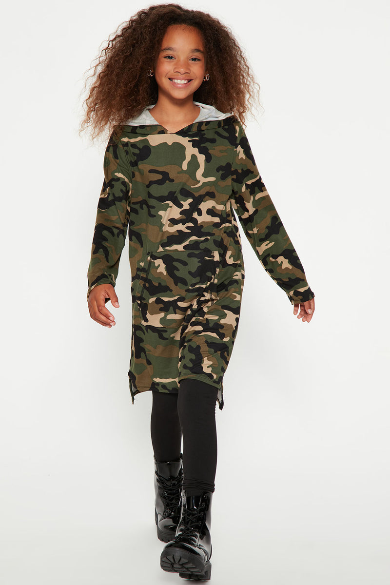 Mini Army Chic Long Sleeve Hooded Dress - Green/combo | Fashion Nova ...