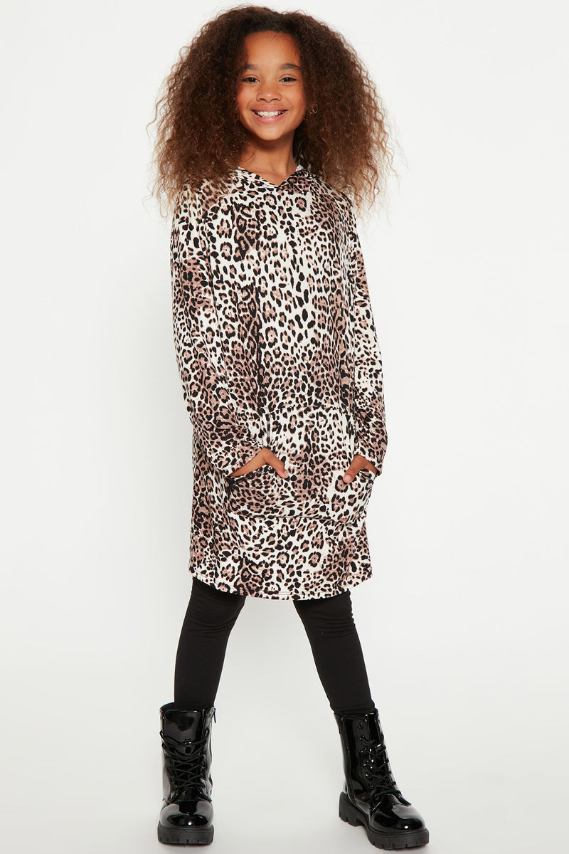 Mini Cheetah Gals Long Sleeve Hooded Dress - Brown Combo | Fashion Nova ...
