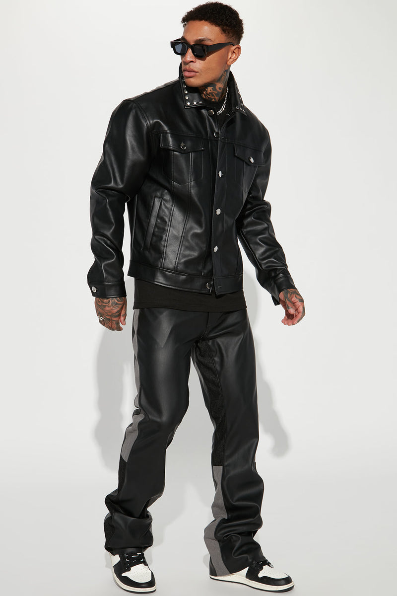 Contrast Panel Faux Leather Flare Pants - Black/combo | Fashion Nova ...