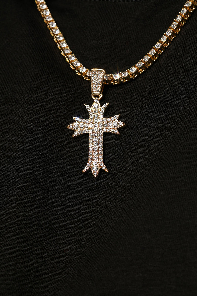 Iced Out Cross Pendant Chain Necklace - Gold | Fashion Nova, Mens ...