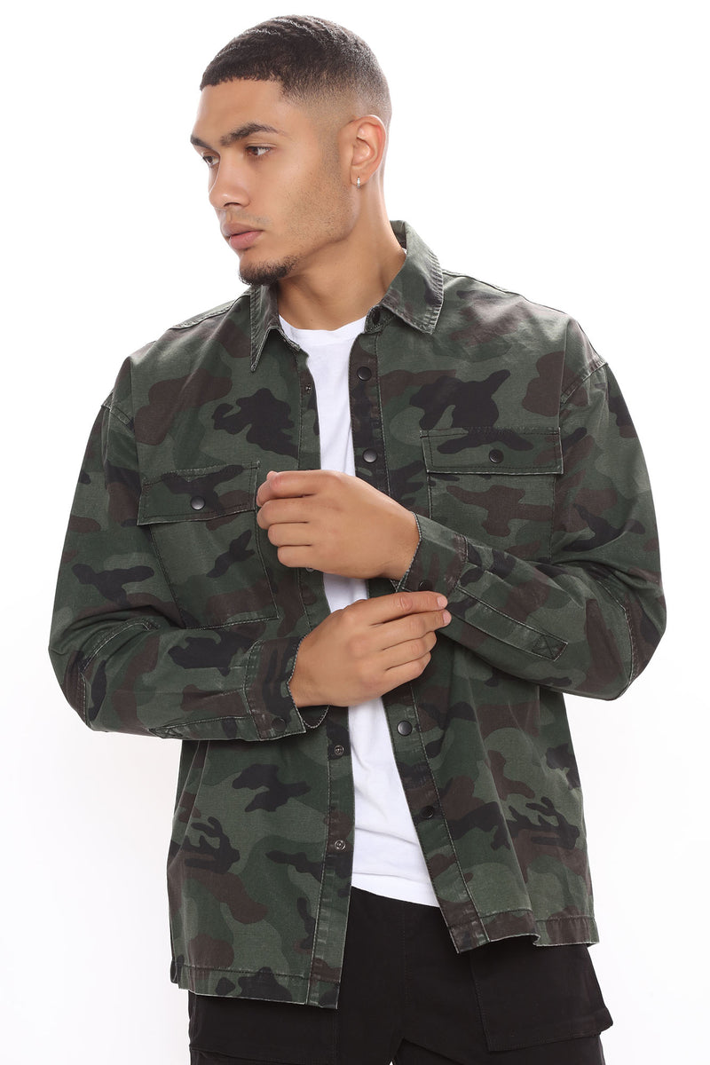 Essential Camo Long Sleeve Denim Woven Top - Camouflage | Fashion Nova ...