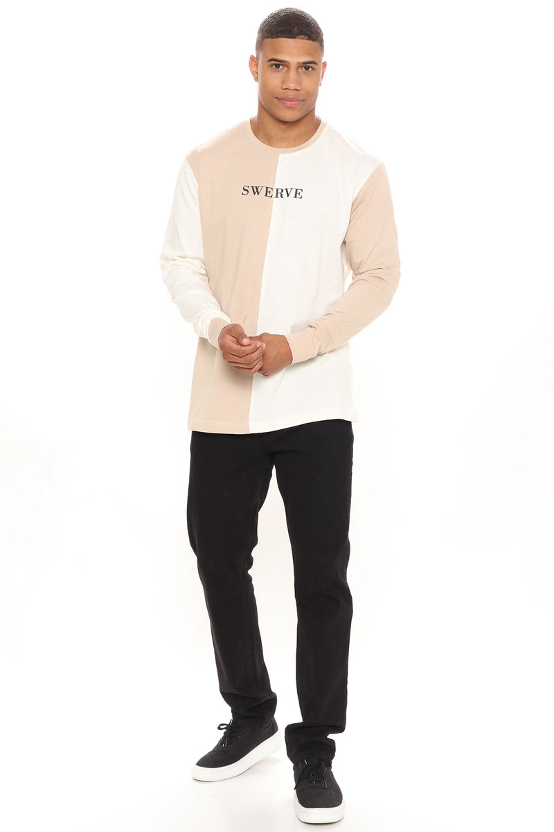 Swerve Colorblock Long Sleeve Tee - Tan | Fashion Nova, Mens Tees ...
