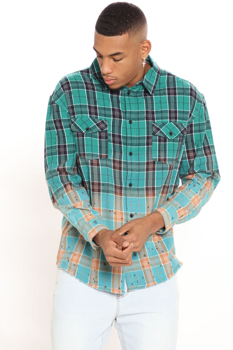 Bleached Raw Hem Paint Flannel - Kelly Green | Fashion Nova, Mens ...
