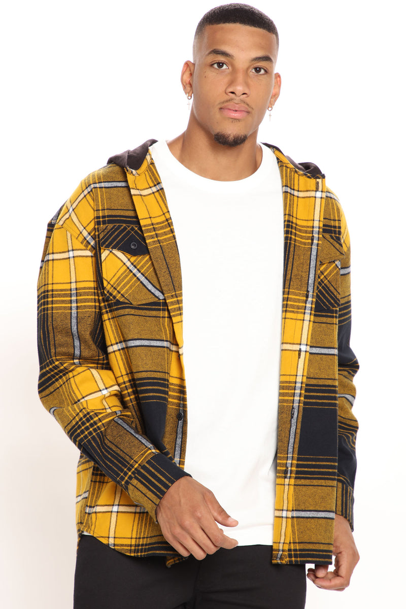 Sunrise Plaid Hooded Shacket - Yellow | Fashion Nova, Mens Jackets ...