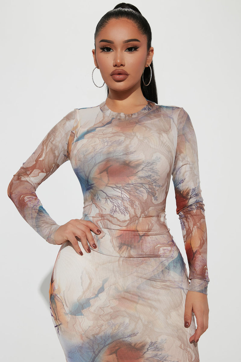 Aubree Mesh Midi Dress - Brown/combo | Fashion Nova, Dresses | Fashion Nova