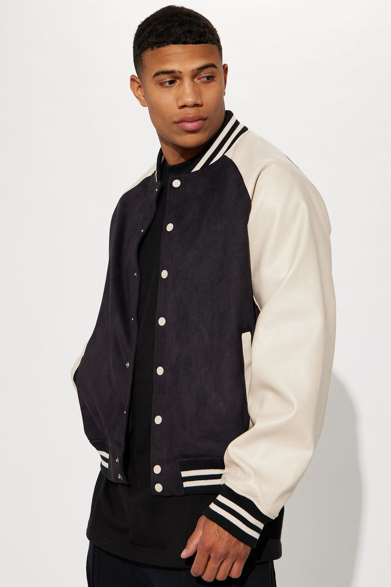 Faux Suede Raglan Varsity Jacket - Black/combo | Fashion Nova, Mens ...