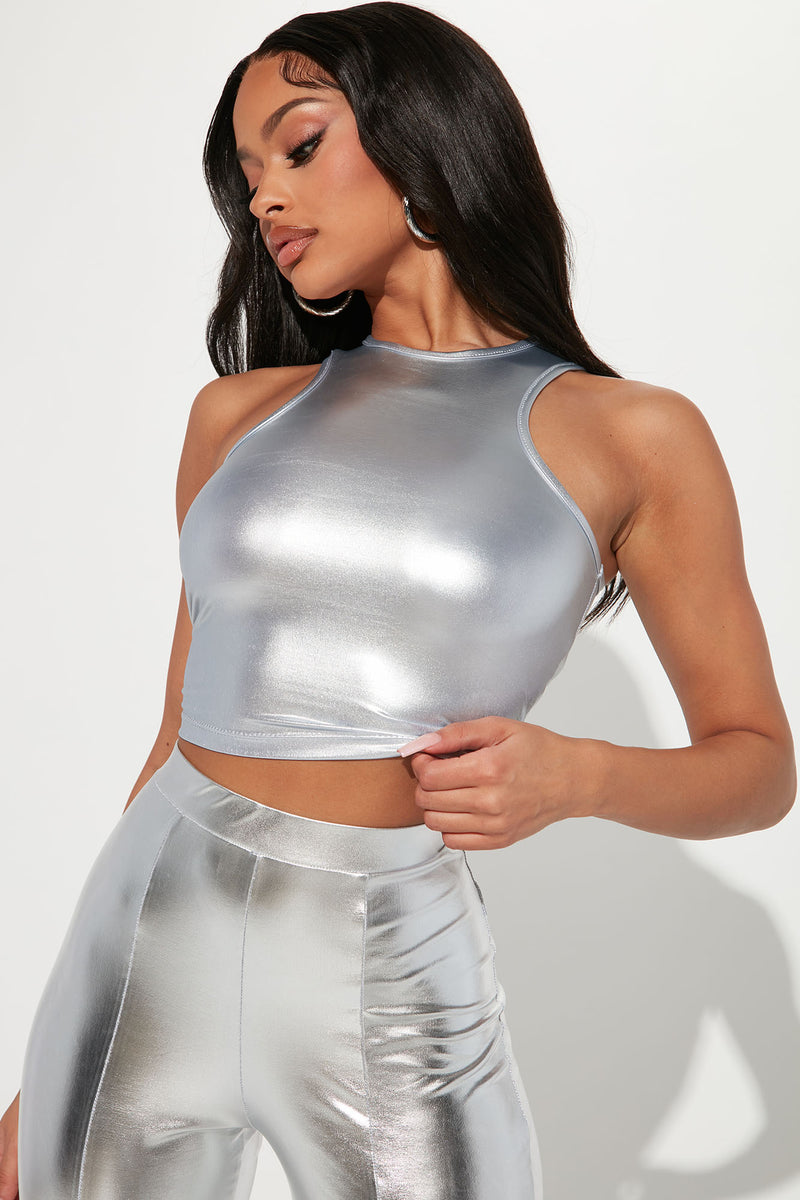 In The Spotlight Metallic Top - Silver | Fashion Nova, Knit Tops ...