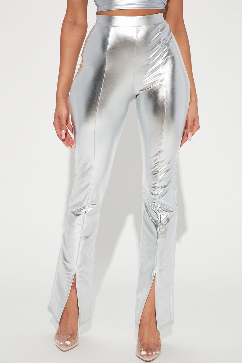Your Wildest Dreams Metallic Flare Pant - Silver | Fashion Nova, Pants ...