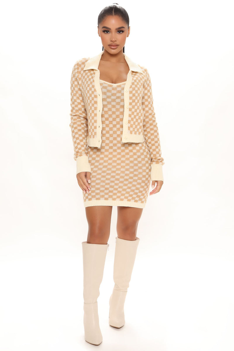 Petite Checkering You Out Sweater Dress Set - Cream/combo | Fashion ...