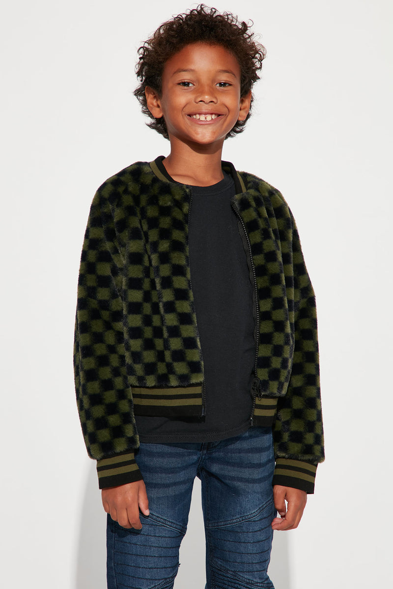 Mini Checkered Life Faux Fur Bomber Jacket - Olive | Fashion Nova, Kids ...