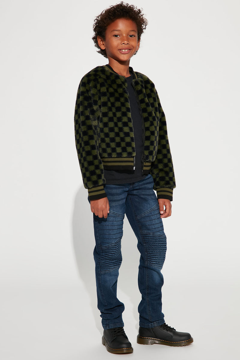 Mini Checkered Life Faux Fur Bomber Jacket - Olive | Fashion Nova, Kids ...