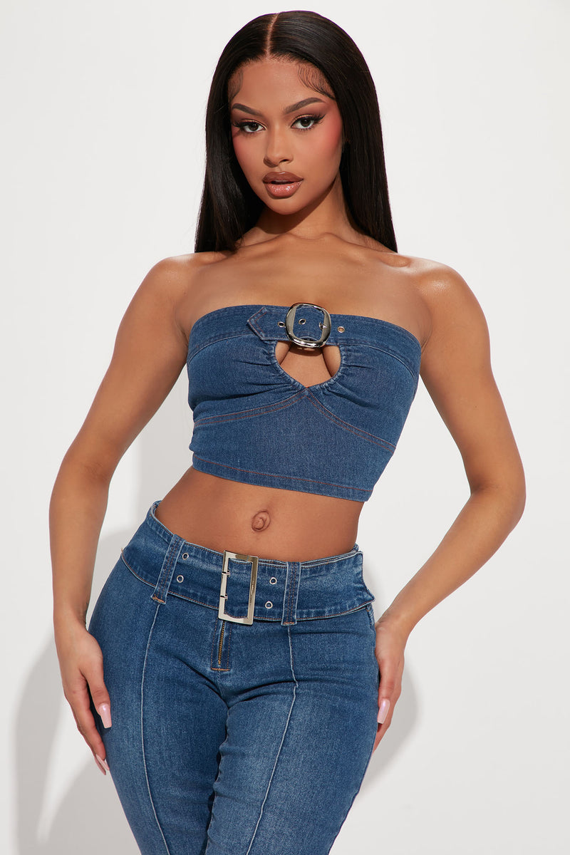Abby Denim Tube Top - Medium Wash | Fashion Nova, Shirts & Blouses | Fashion Nova