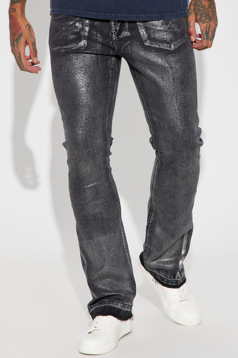 Galaxy Coated Wax Skinny Stacked Flared Jeans - Grey | Fashion Nova ...