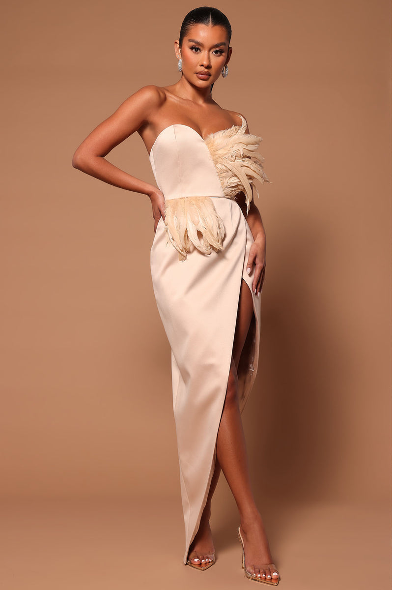 Jaqueline Asymmetrical Maxi Dress - Champagne | Fashion Nova, Luxe ...