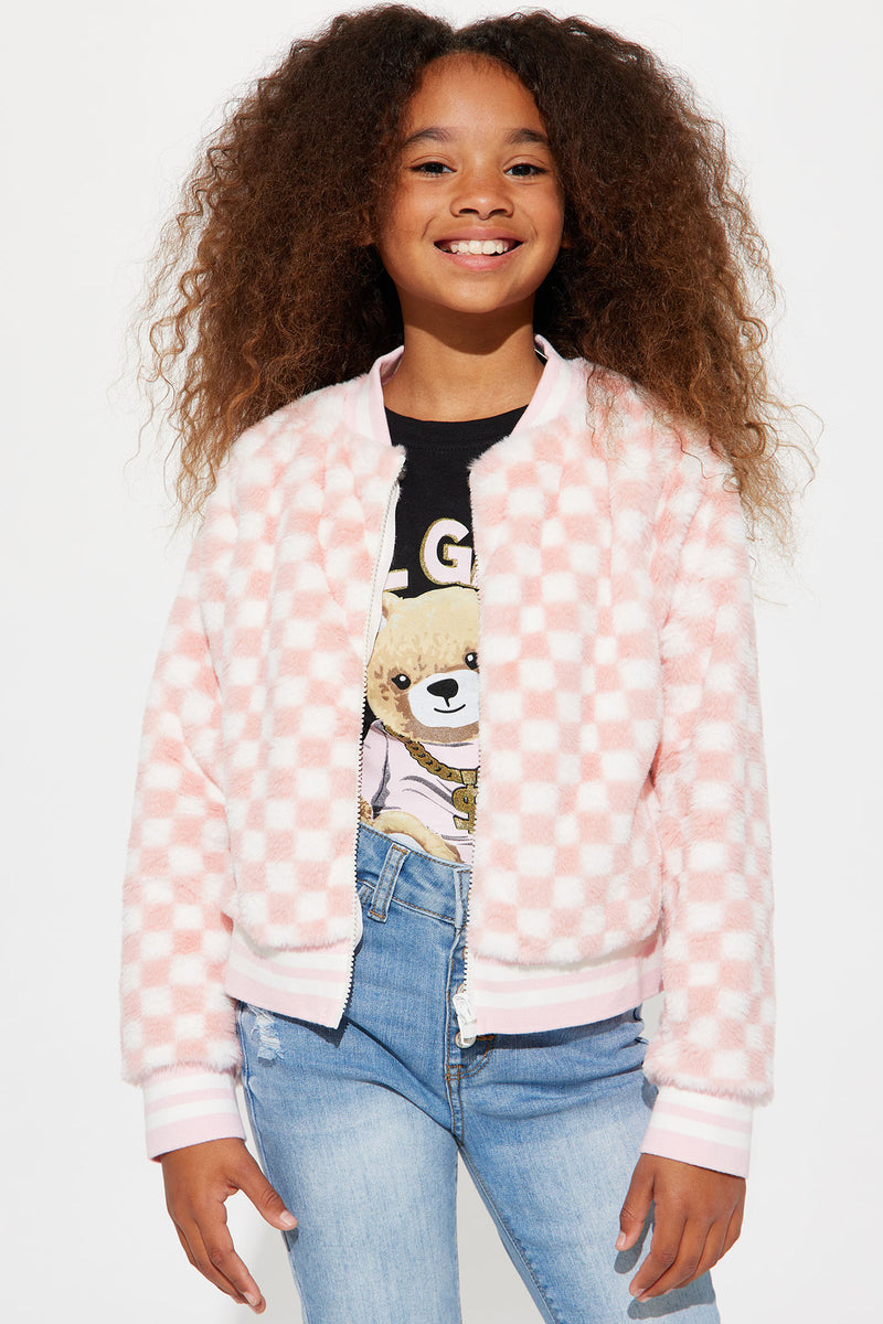 Mini The Checkered Life Faux Fur Bomber Jacket - Pink | Fashion Nova ...