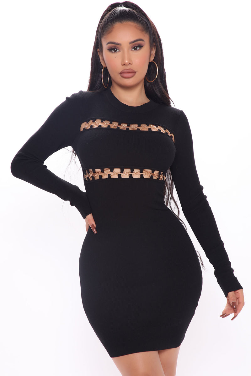 All Chained Up Sweater Mini Dress Black Fashion Nova Dresses