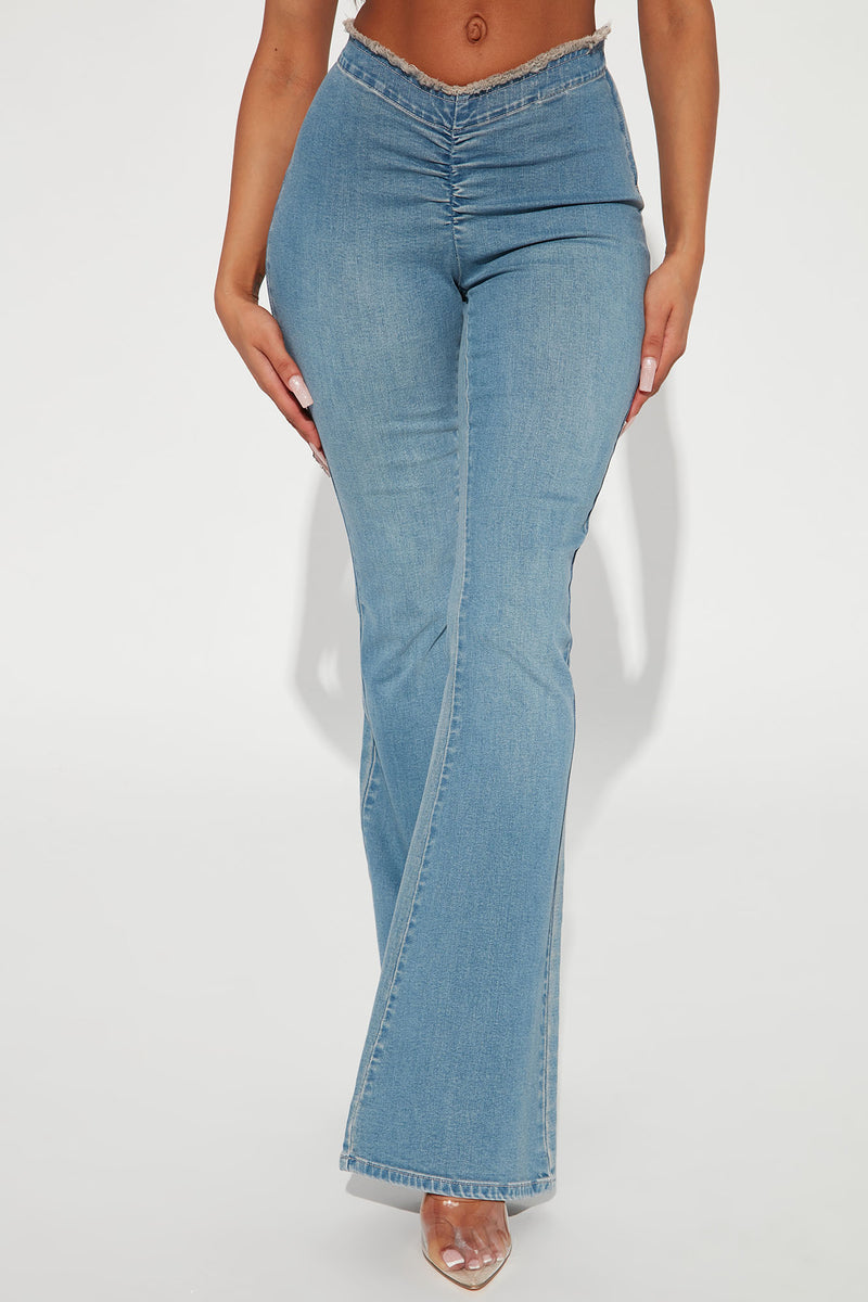 Workin' It Cinched Low Rise Flare Jean - Medium Wash | Fashion Nova ...