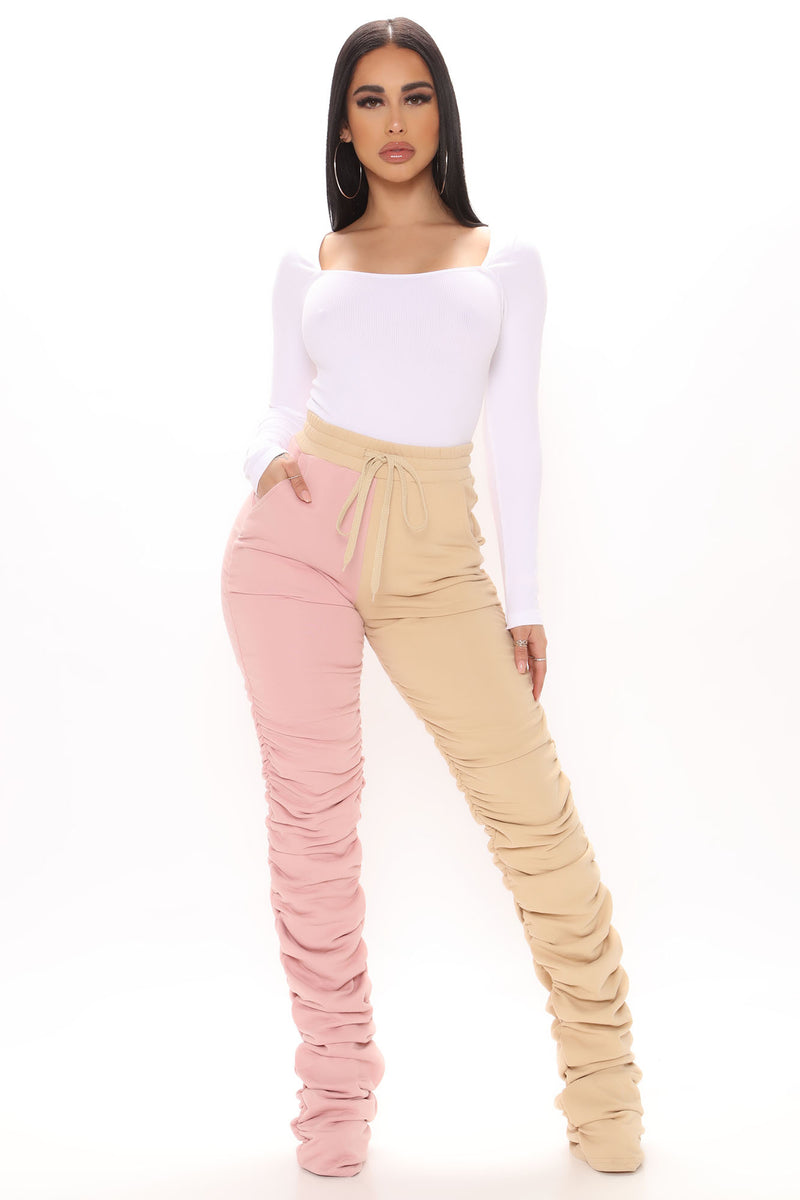 Curves And Chill Colorblock Stacked Pant - Pink/combo | Fashion Nova ...