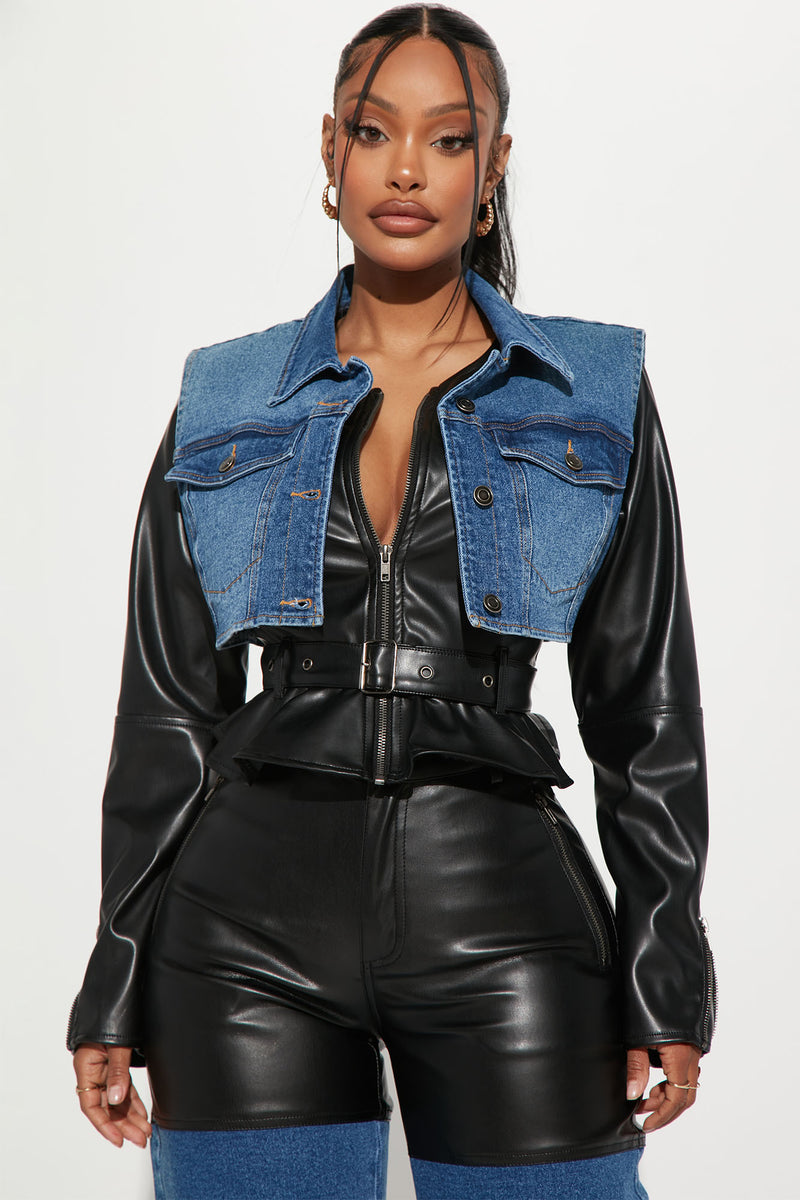 Party Girl Pleather Peplum Jacket - Blue/Black | Fashion Nova, Jackets ...