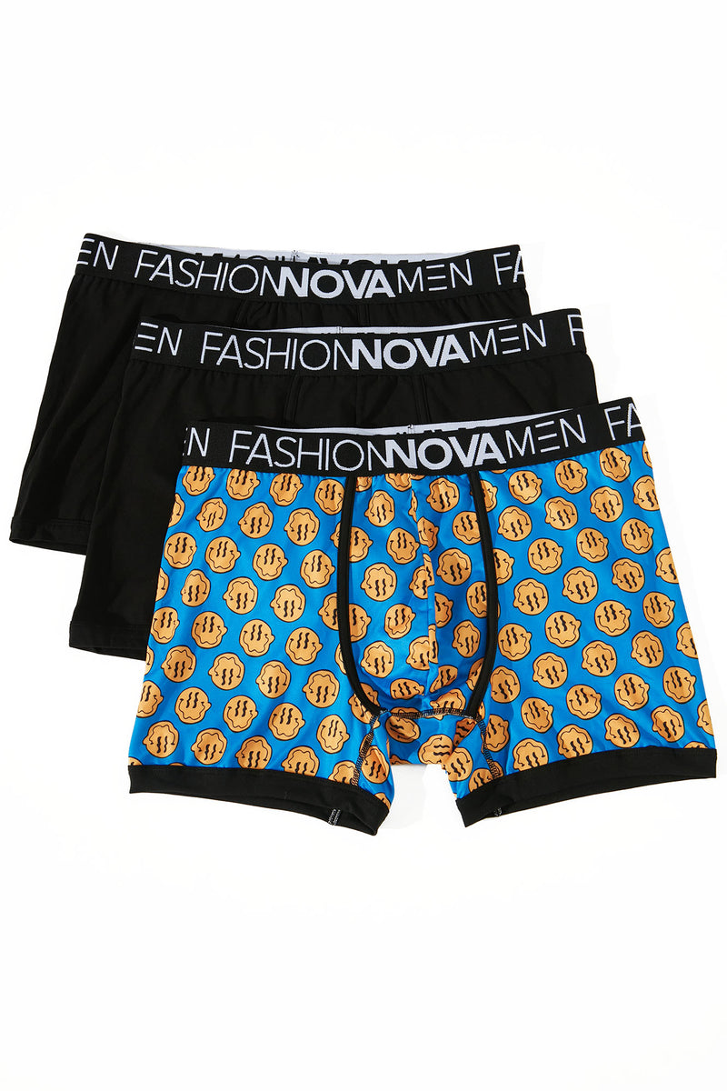 FN All Over Smiley Boxer Brief 3 Pack - Blue/combo | Fashion Nova, Mens ...