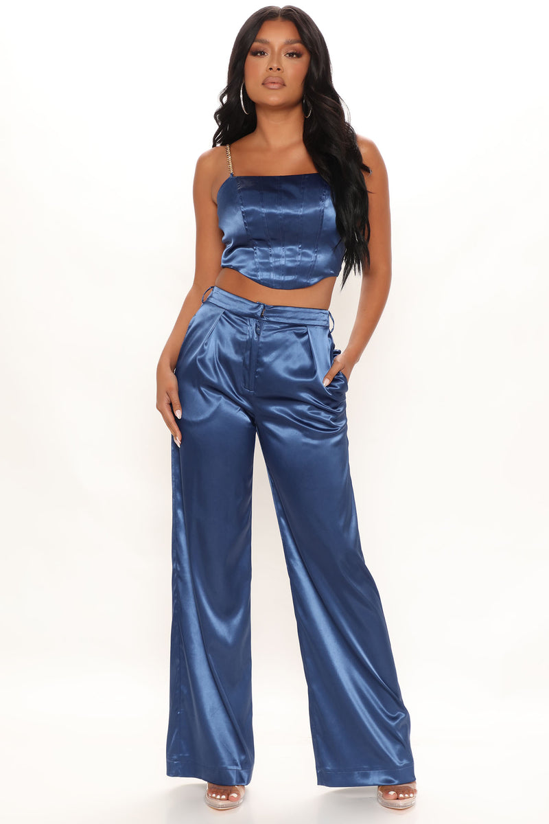 Zola Satin Pant Set - Navy | Fashion Nova, Matching Sets | Fashion Nova