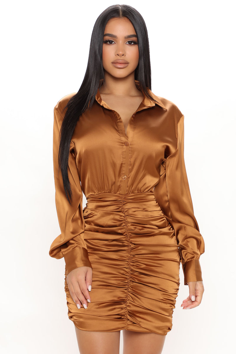 Noah Satin Mini Dress - Bronze | Fashion Nova, Dresses | Fashion Nova