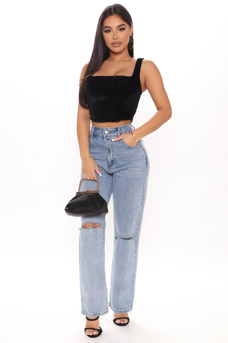 Wine And Dine Velvet Corset Top - Black | Fashion Nova, Knit Tops ...