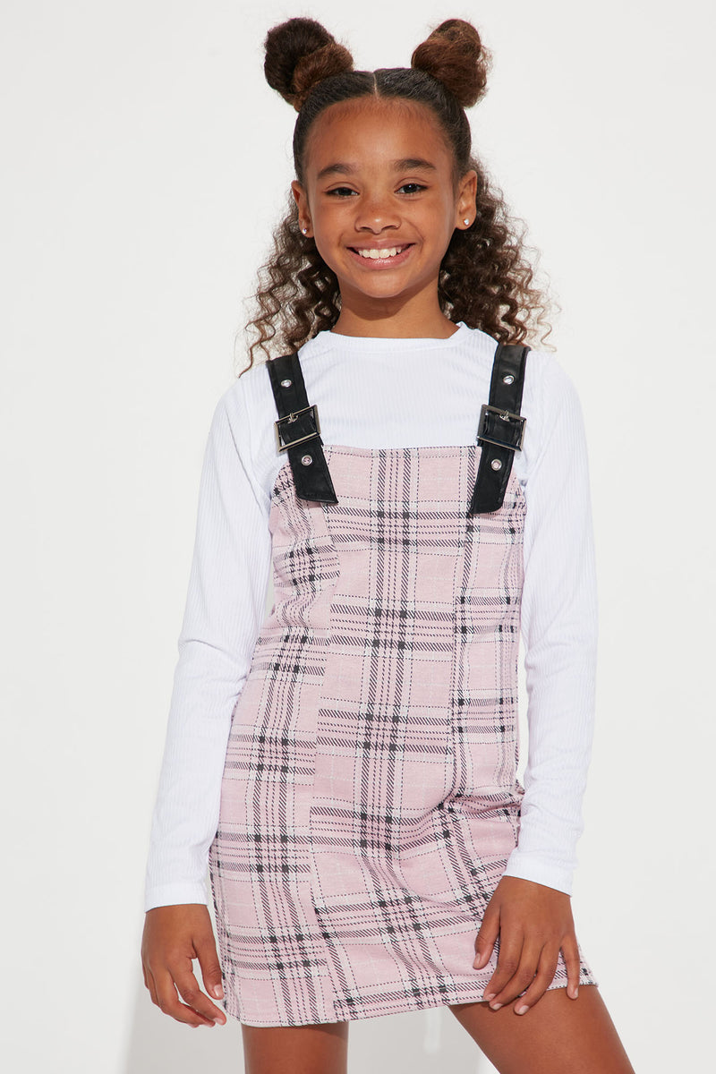 Mini Dorsey Plaid Overall Dress Set - Mauve/combo | Fashion Nova, Kids ...