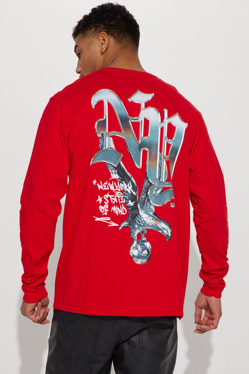 New York Chrome Long Sleeve Tee - Red | Fashion Nova, Mens Graphic Tees ...