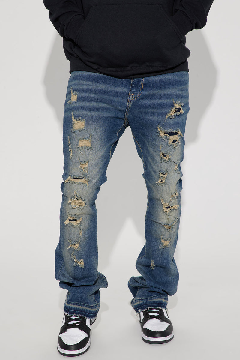 All Distressed Stacked Skinny Flared Jeans - Medium Wash | Fashion Nova ...