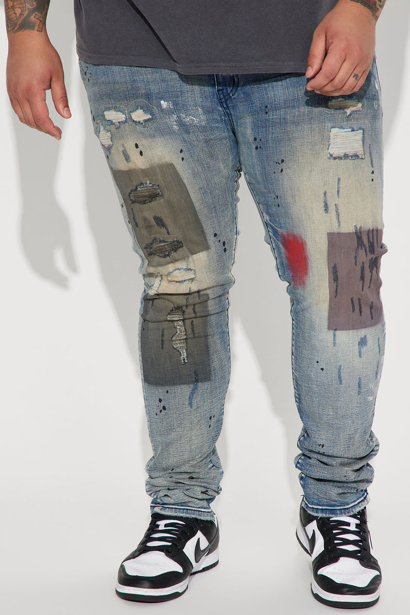Square Painted Stacked Skinny Jean - Medium Wash | Fashion Nova, Mens ...