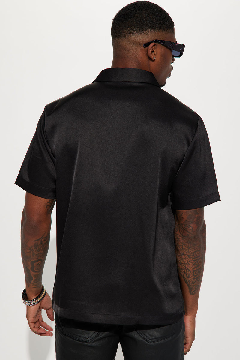 Links Satin Short Sleeve Button Up Shirt - Black | Fashion Nova, Mens ...