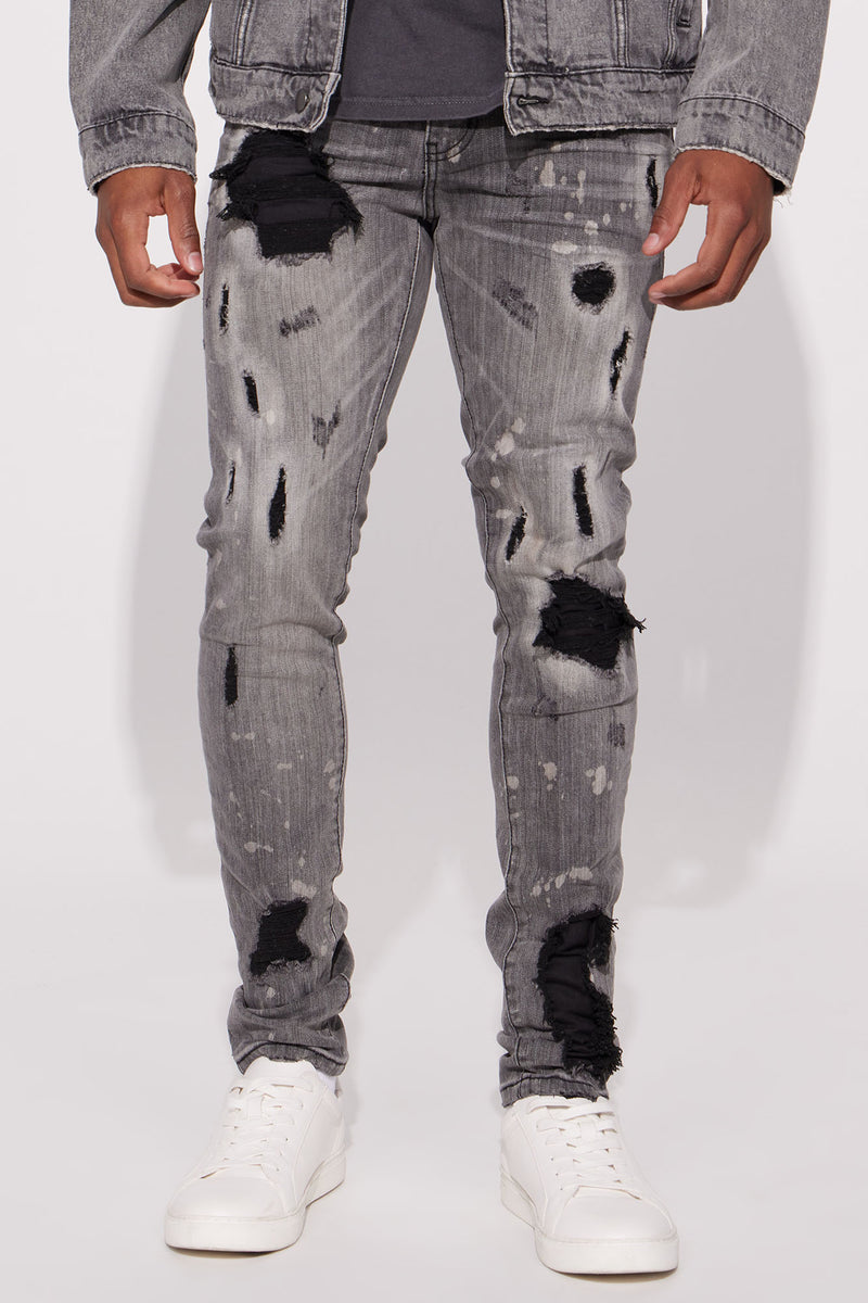 Hit Front Side Stacked Skinny Jeans - Grey | Fashion Nova, Mens Jeans ...
