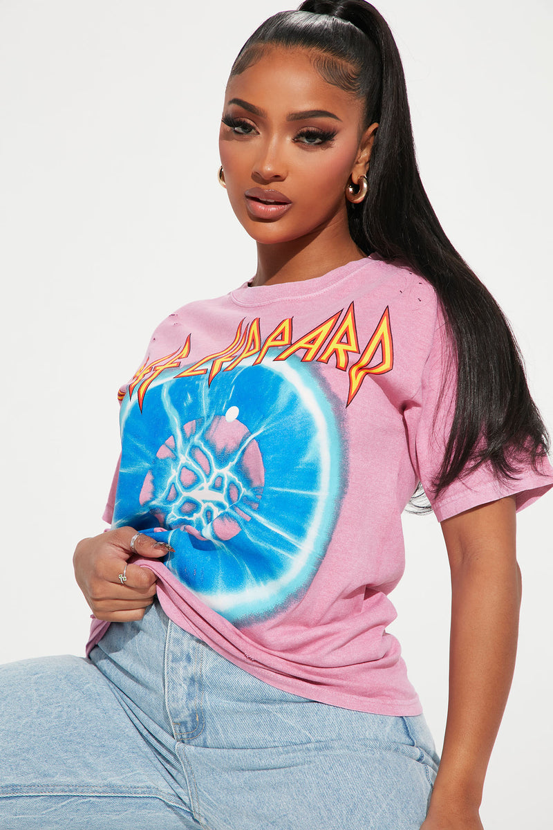 Def Leppard Distressed Washed Tee - Pink | Fashion Nova, Screens Tops ...