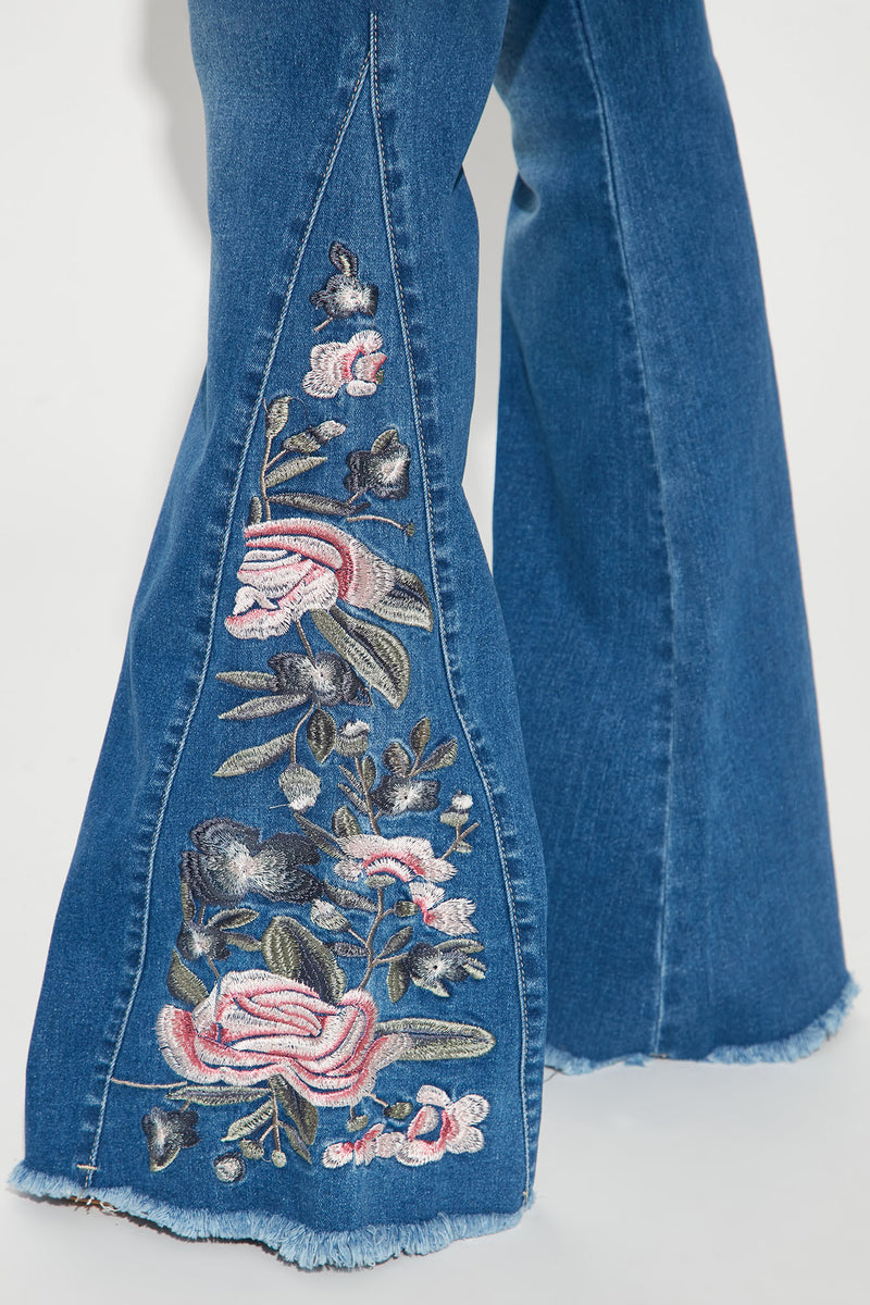 Smell The Roses Embroidered Flare Jean - Medium Blue Wash | Fashion ...