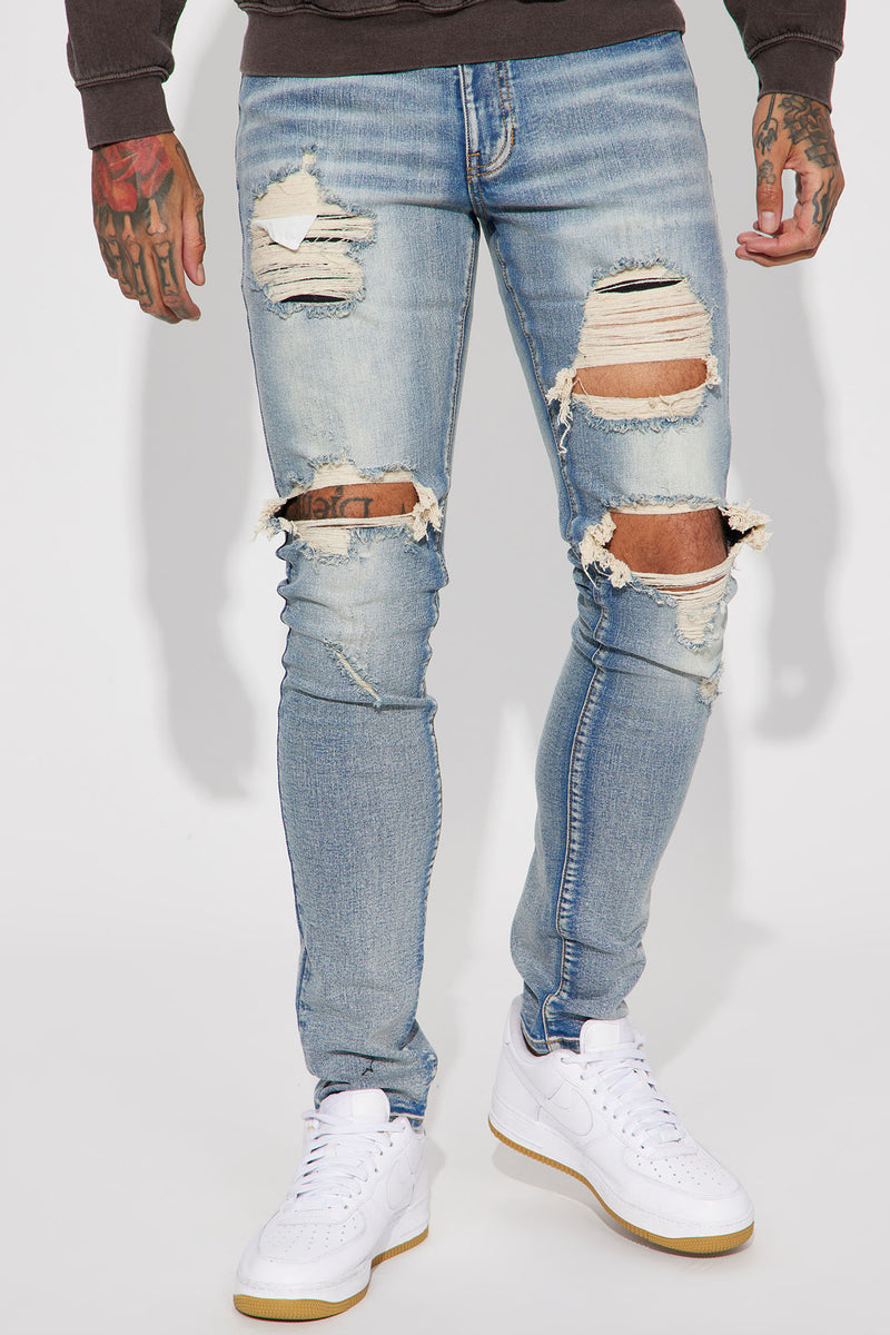 Zander Destruct Stacked Skinny Jeans - Medium Wash | Fashion Nova, Mens ...
