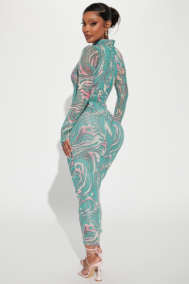 Meet Me Mesh Midi Dress - Aqua/Combo | Fashion Nova, Dresses | Fashion Nova