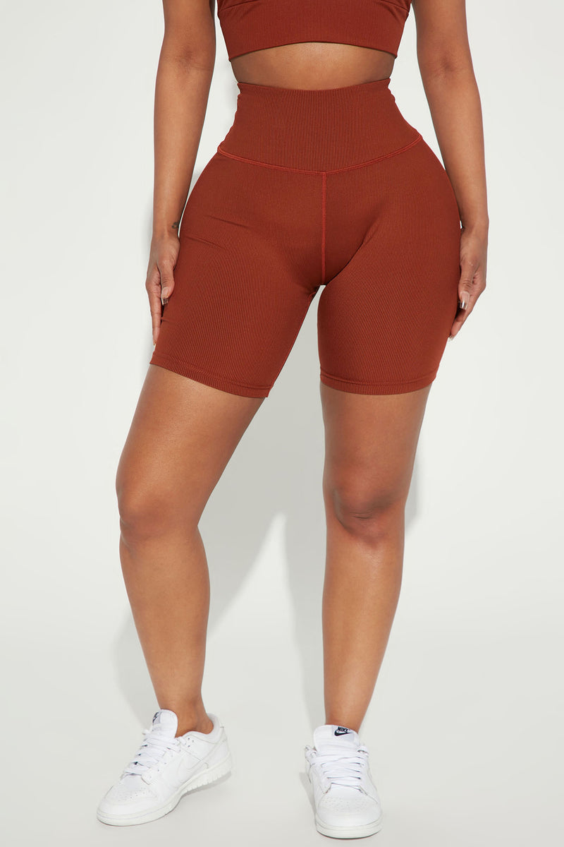 Wellness Ribbed Biker Shorts - Rust | Fashion Nova, Lounge | Fashion Nova
