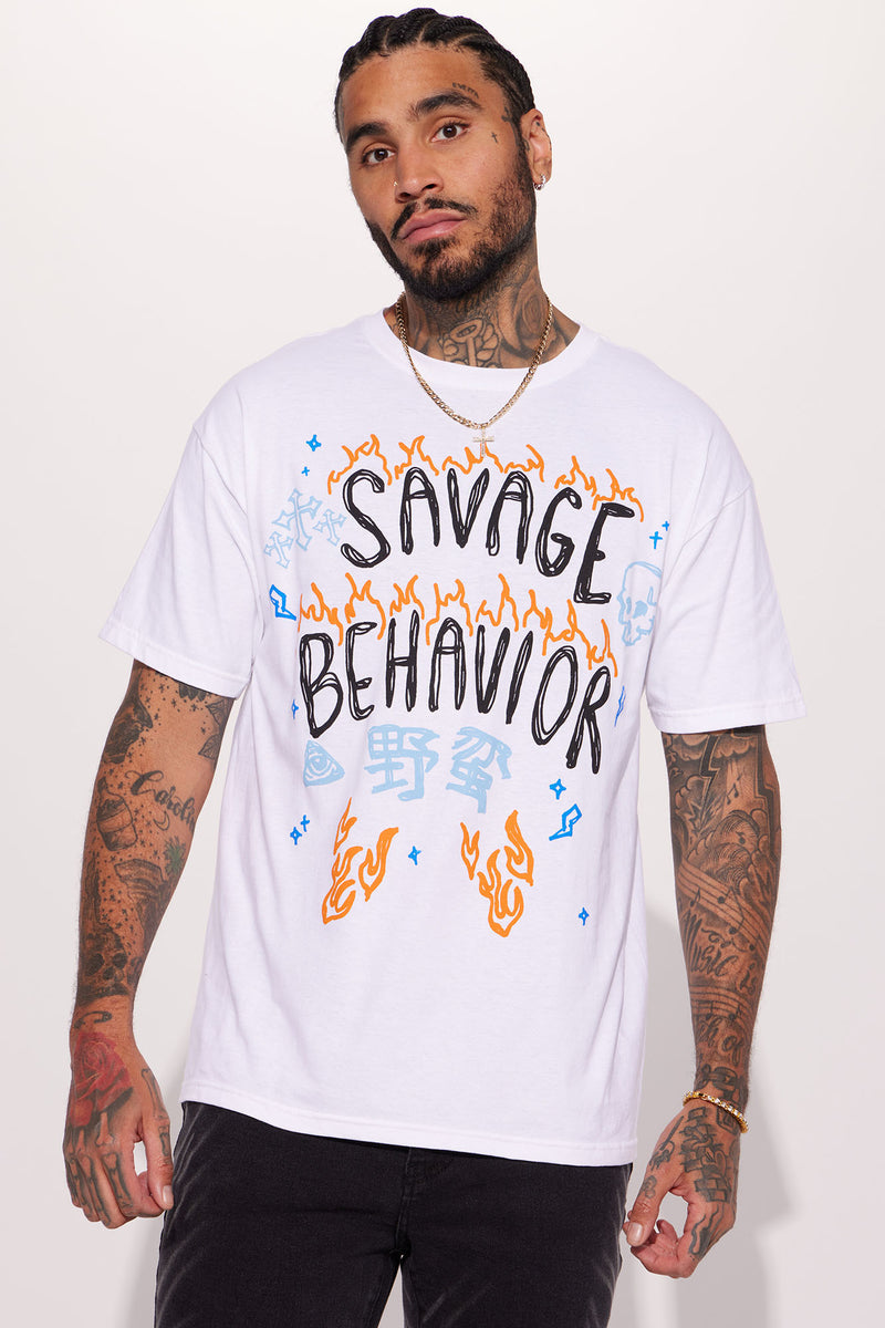 Savage Behavior Short Sleeve Tee - White | Fashion Nova, Mens Graphic ...