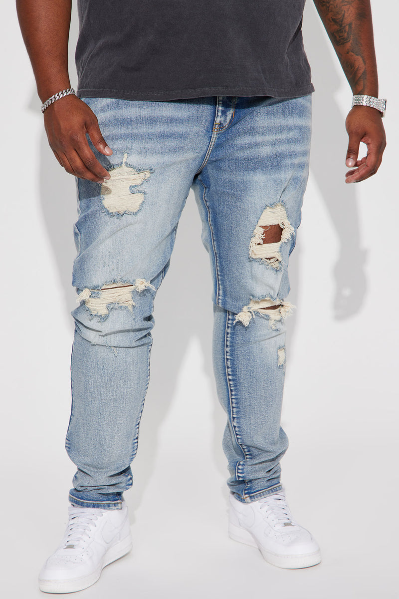 Zander Destruct Stacked Skinny Jeans - Medium Wash | Fashion Nova, Mens ...