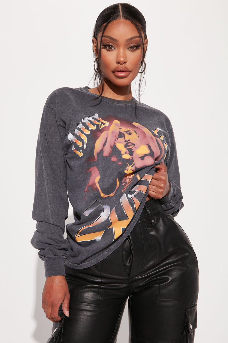 Thug Life Tupac Long Sleeve Washed Tee - Black Wash | Fashion Nova ...