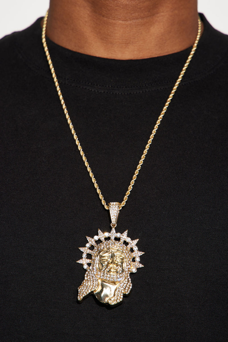 Iced Out Jesus Pendant Chain Necklace - Gold | Fashion Nova, Mens ...