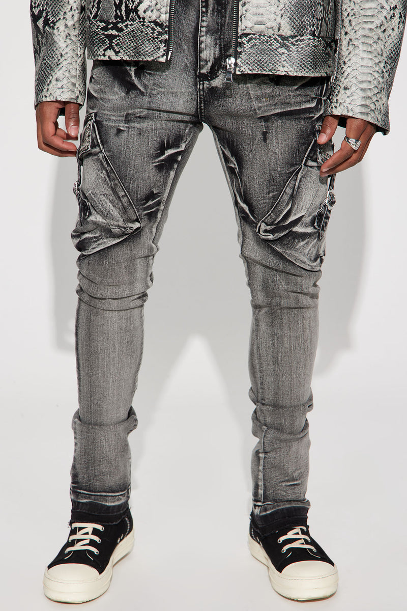 For The Rep Cargo Stacked Skinny Flare Jeans - Black Wash | Fashion ...