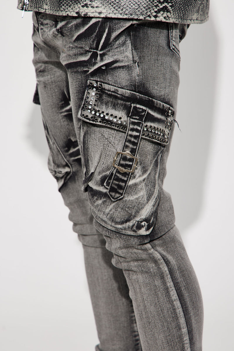 For The Rep Cargo Stacked Skinny Flare Jeans - Black Wash | Fashion ...