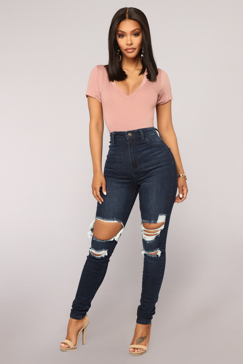Aubrey High Rise Distressed Jeans - Dark Denim | Fashion Nova, Jeans ...